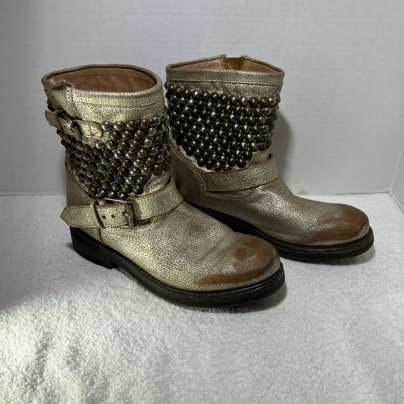Ash | Shoes | Ash Gold Metallic Distressed Leather Studded Boots Size ...